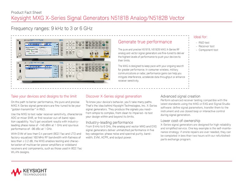 MXG X-Series Signal Generators N5181B Analog/N5182B Vector PDF Asset Page | Keysight